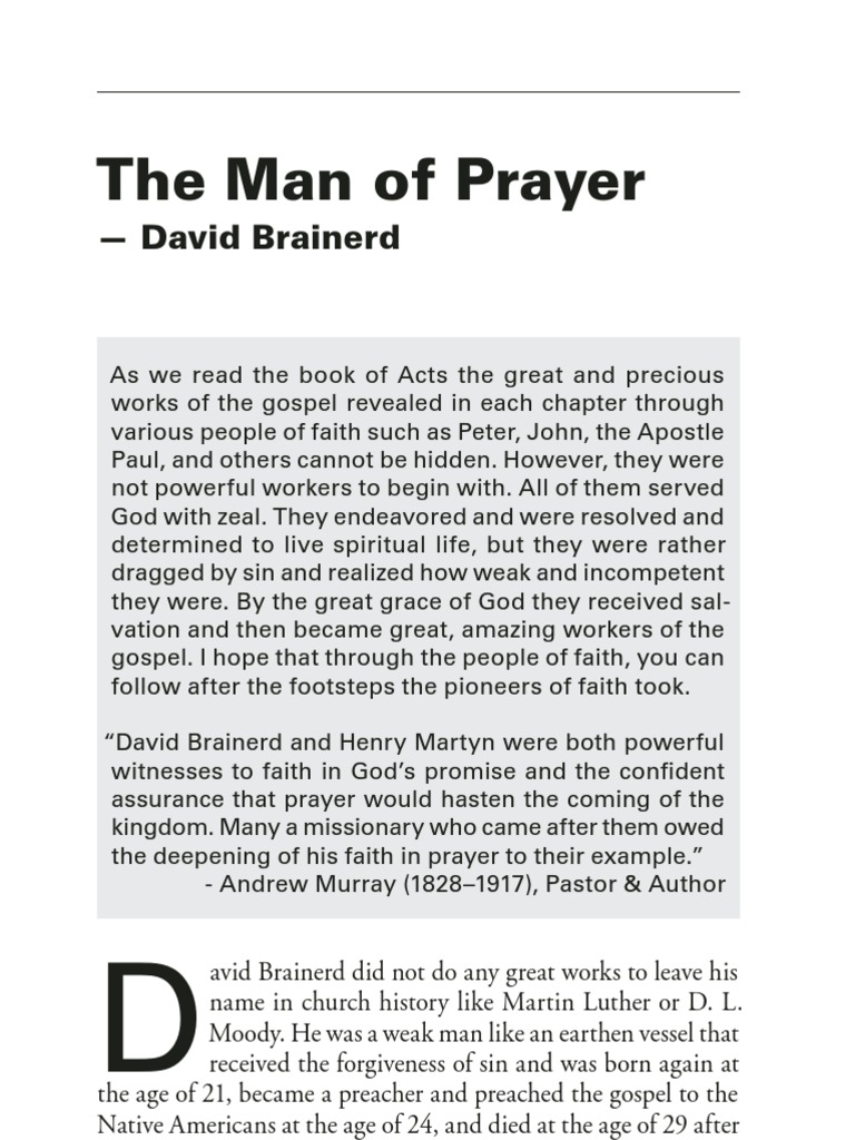 The Man of Prayer: - David Brainerd | PDF | Theology | Religious Belief ...