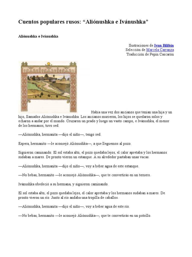 Cuento ruso: Aliónushka e Ivánushka | PDF | Cabra
