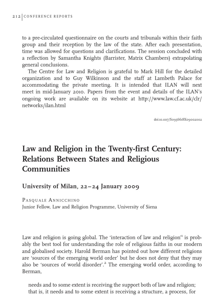 Law and Religion in The Twenty-First Century: Relations Between States ...