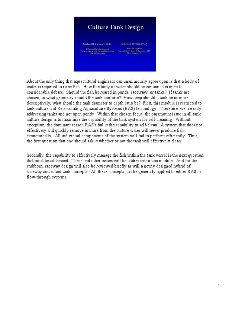 Fish Culture Tank Design | PDF | Fish | Aquaculture