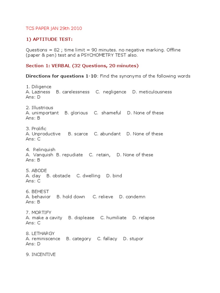 TCS Placement Paper, General C Aptitude Questions | PDF | Dividend ...