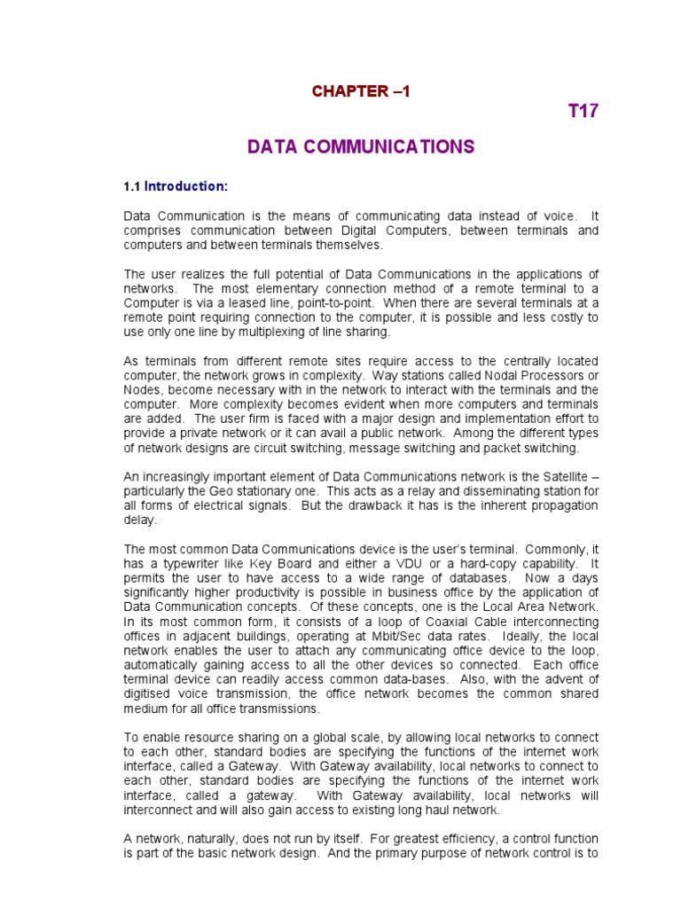 T17 Data Communications: Chapter - 1 | PDF | Computer Terminal | Duplex ...