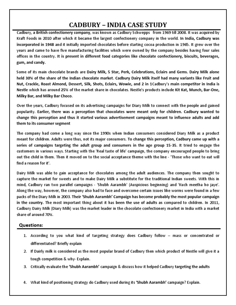 CADBURY Case Study | PDF | Chocolate | Confectionery