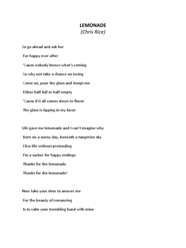 Chris Rice's "Lemonade" Lyrics | PDF