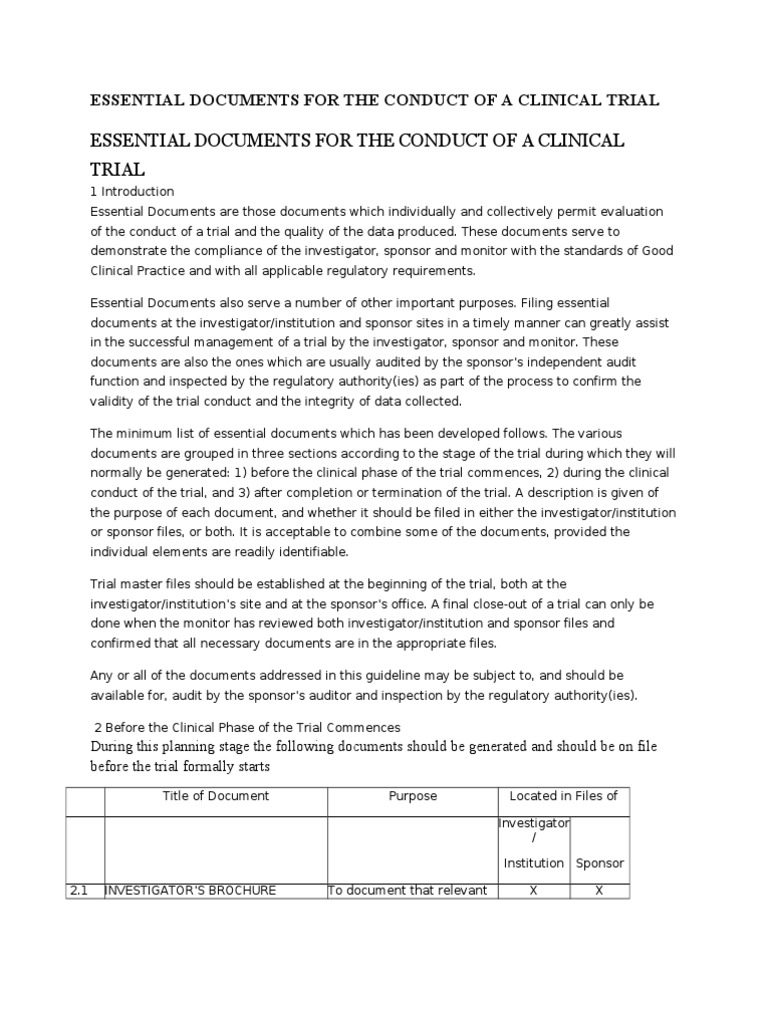 Essential Documents For The Conduct of A Clinical Trial | PDF ...