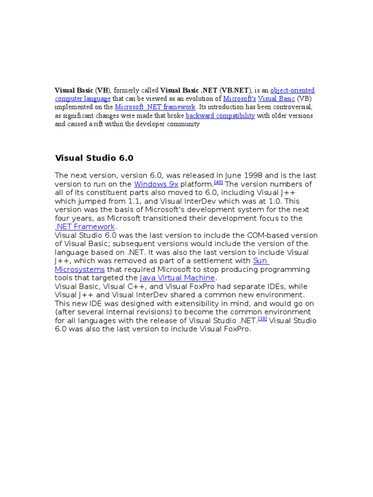 Visual Studio 6.0: Object-Oriented Computer Language Microsoft's Visual ...