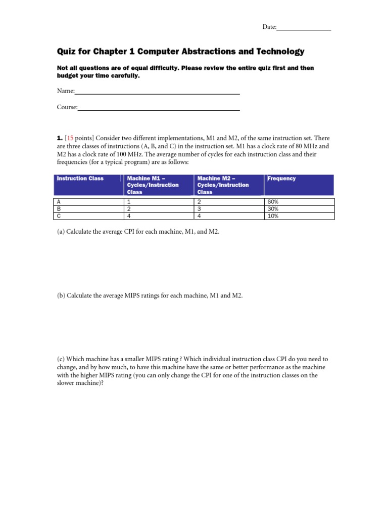 Quiz For Chapter 1 | PDF | Instruction Set | Central Processing Unit