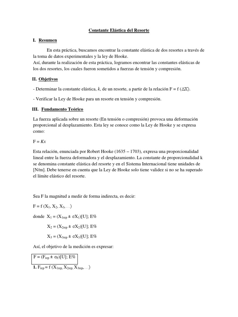 Constante Elástica Del Resorte | PDF
