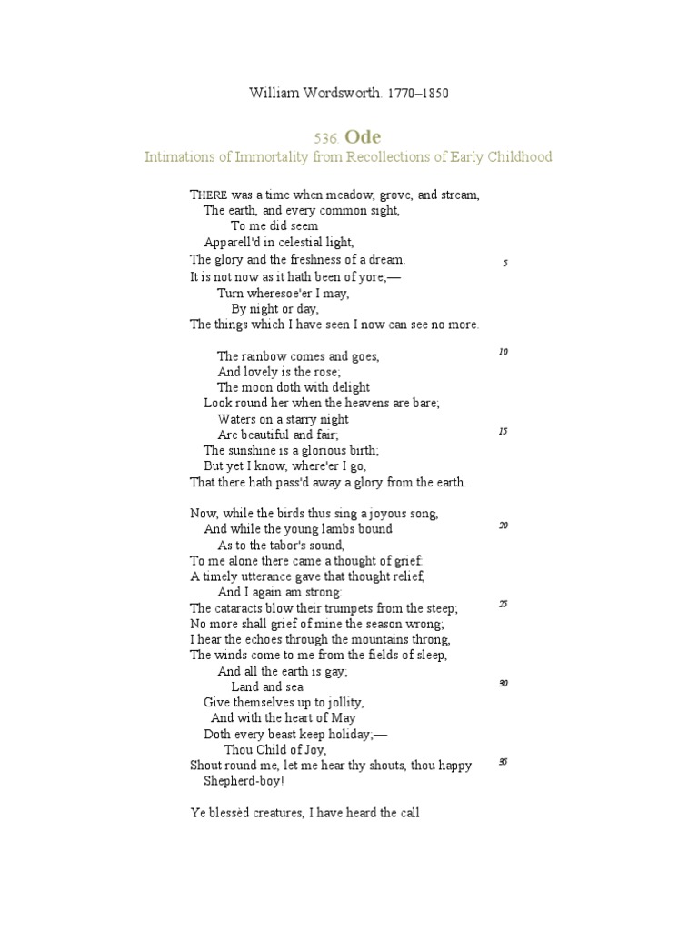 Intimations of Immortality From Recollections of Early Childhood | PDF ...