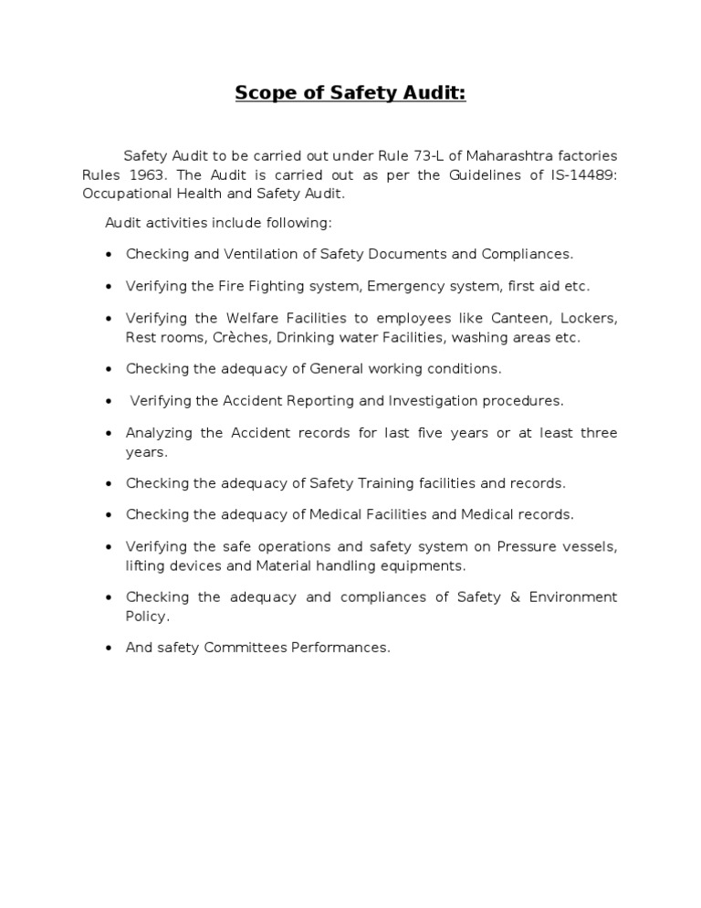 Scope of Safety Audit | PDF