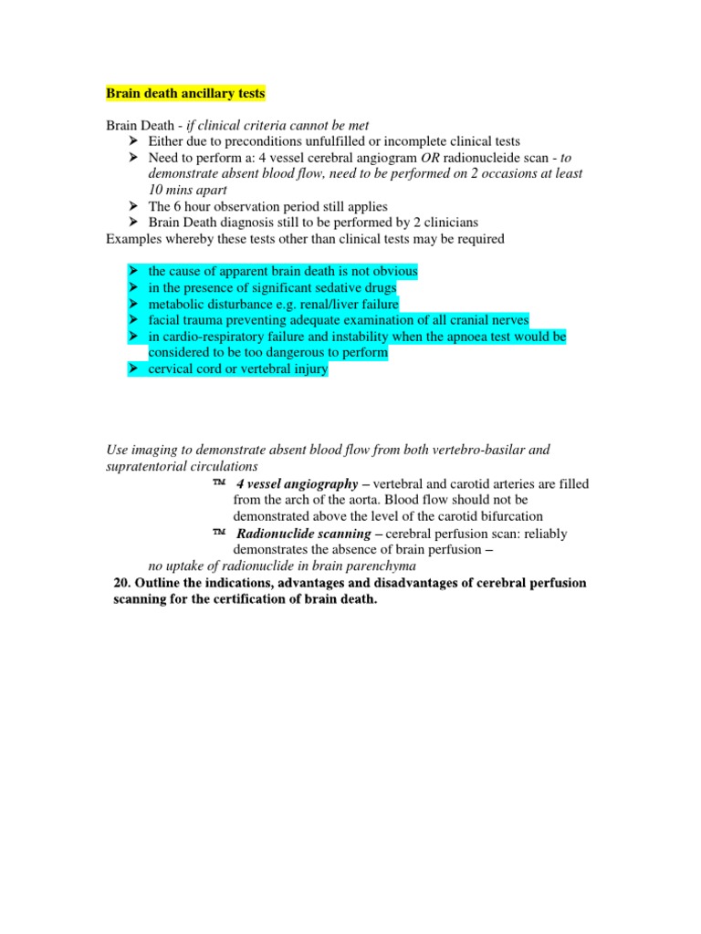 Brain Death Ancillary Testing Guidelines | PDF | Angiography | Perfusion