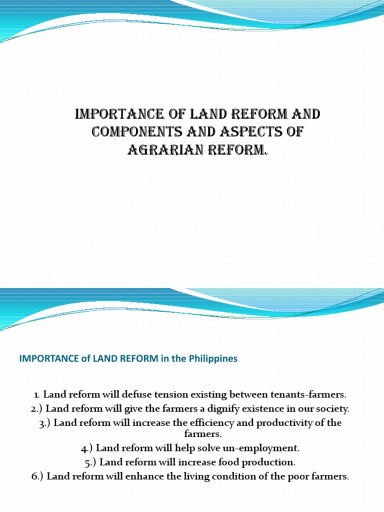 Importance of Land Reform and Components and Aspects of Agrarian Reform ...