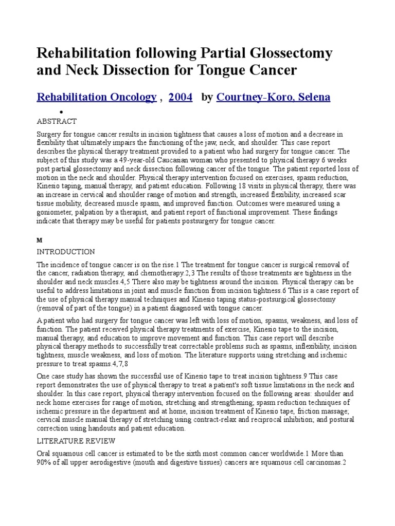 Rehabilitation Following Partion Glossectomy and Neck Dissection | PDF ...