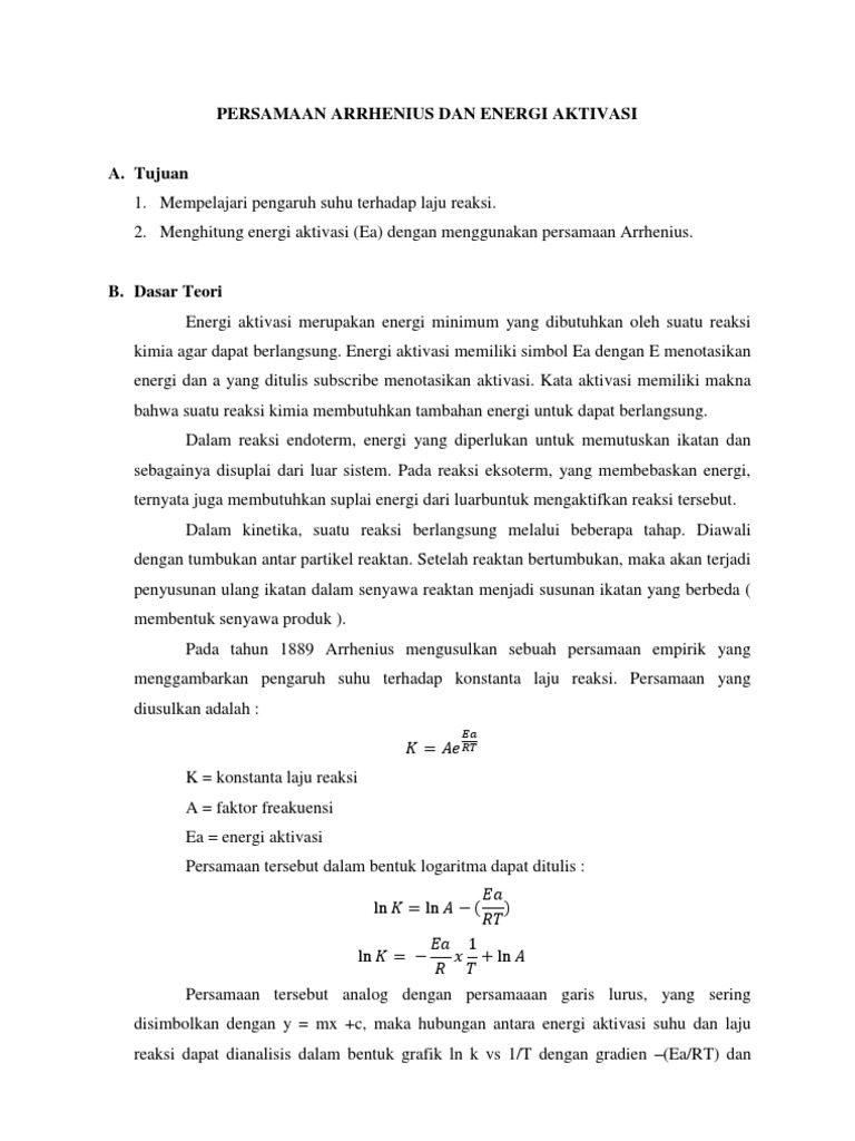 Persamaan Arrhenius Dan Energi Aktivasi | PDF | Sains & Matematika