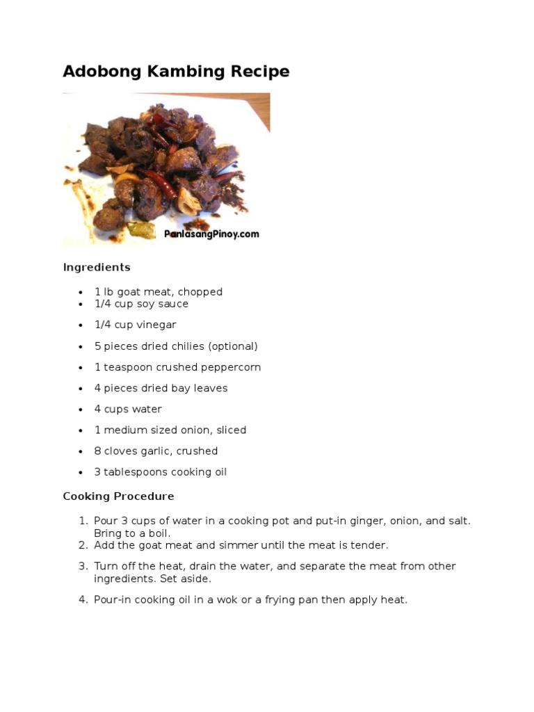 Adobong Kambing Recipe | PDF