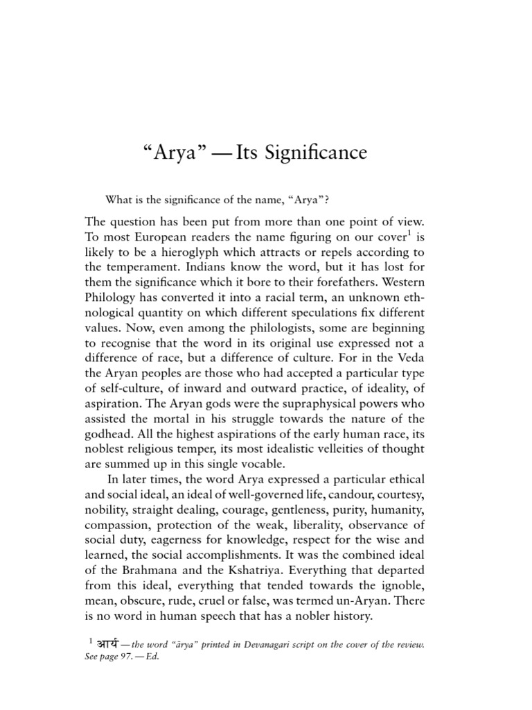 Significance of Word Arya - by Sri Aurobindo | PDF | Courage | Indian ...