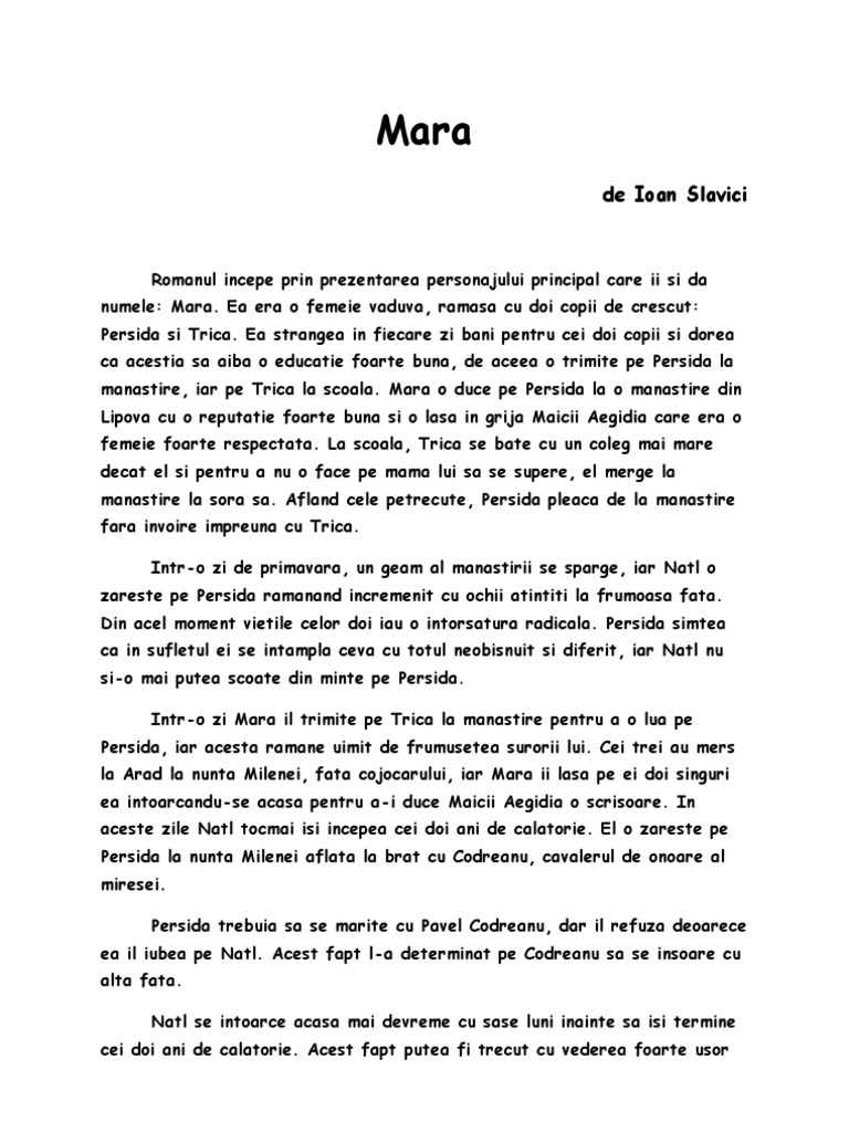 Rezumat "Mara" de Ioan Slavici | PDF