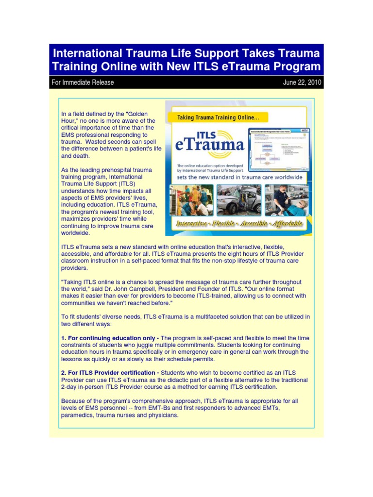 International Trauma Life Support Takes Trauma Training Online With New ...