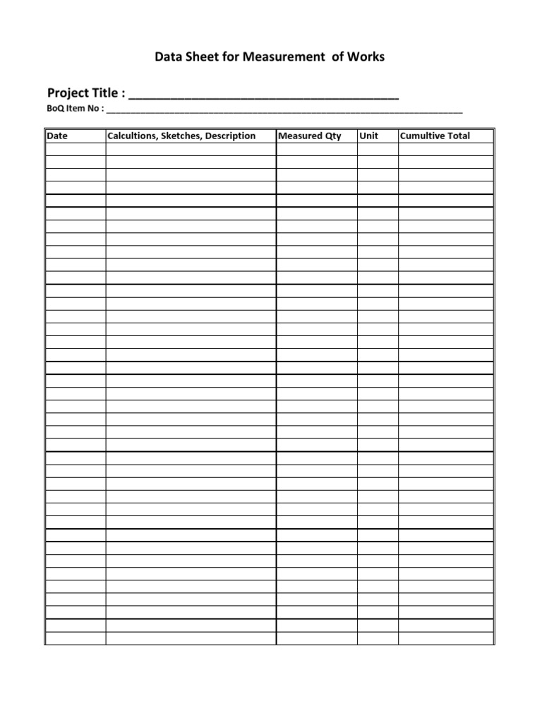 Construction Measurement Sheet | PDF