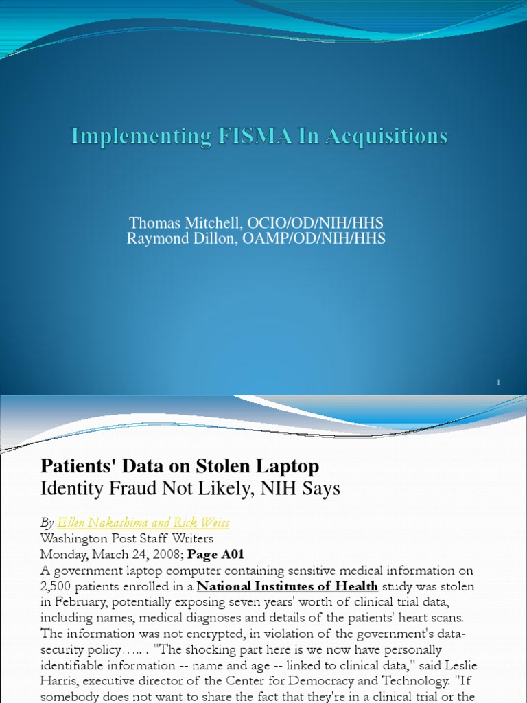 Thomas Mitchell, OCIO/OD/NIH/HHS Raymond Dillon, OAMP/OD/NIH/HHS | PDF ...