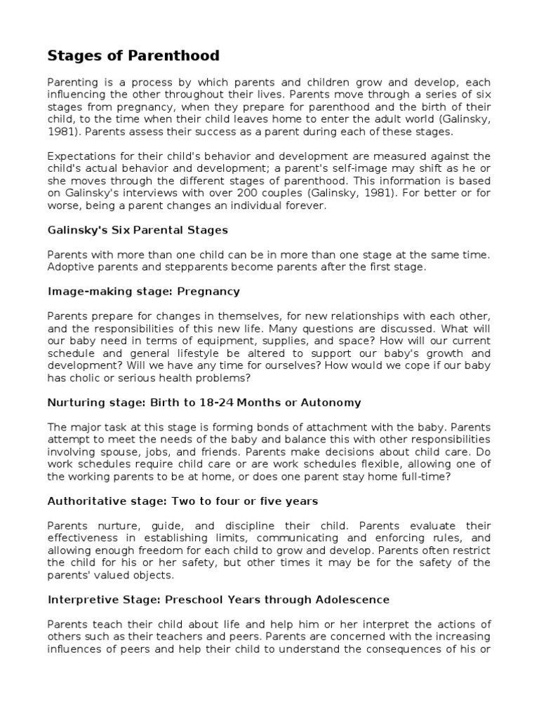 Stages of Parenthood: Galinsky's Six Parental Stages | PDF | Parenting ... Stages of Parenthood: Galinsky's Six Parental Stages | PDF | Parenting ...