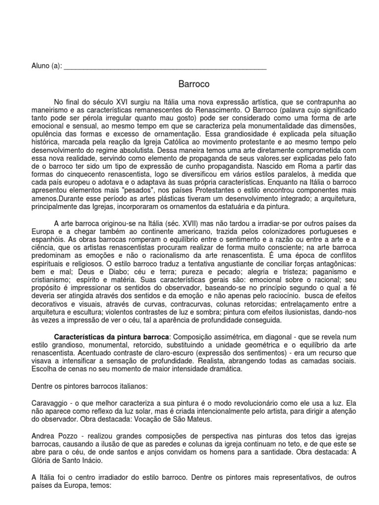 Texto Sobre Barroco | PDF | Barroco | Renascimento