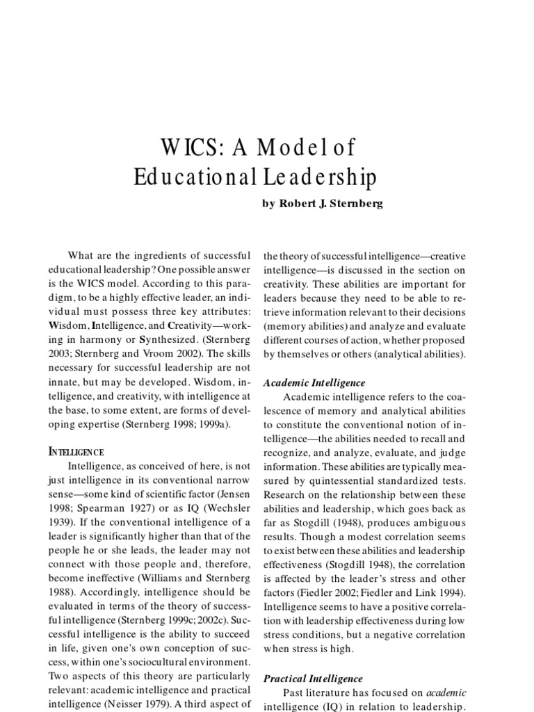 WICS: A Model of Educational Leadership: by Robert J. Sternberg | PDF ...