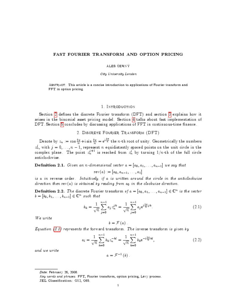 Fast Fourier Transform and Option Pricing | PDF | Fast Fourier ... Fast Fourier Transform and Option Pricing | PDF | Fast Fourier ...