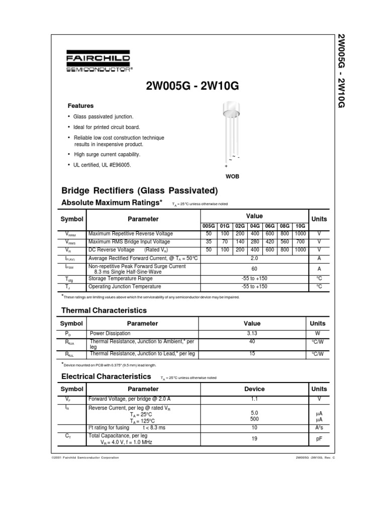 2W005G - 2W10G-Bridge Rectifiers | PDF | Rectifier | Electric Current