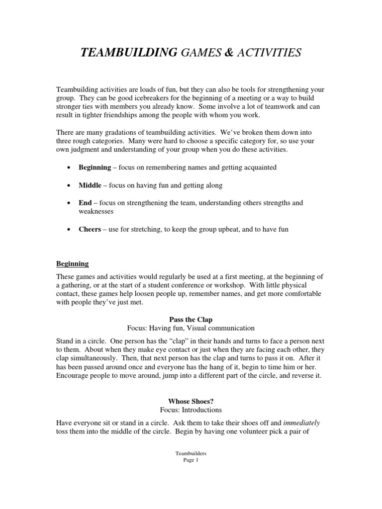 Teambuilding Games & Activities | PDF | Team Building