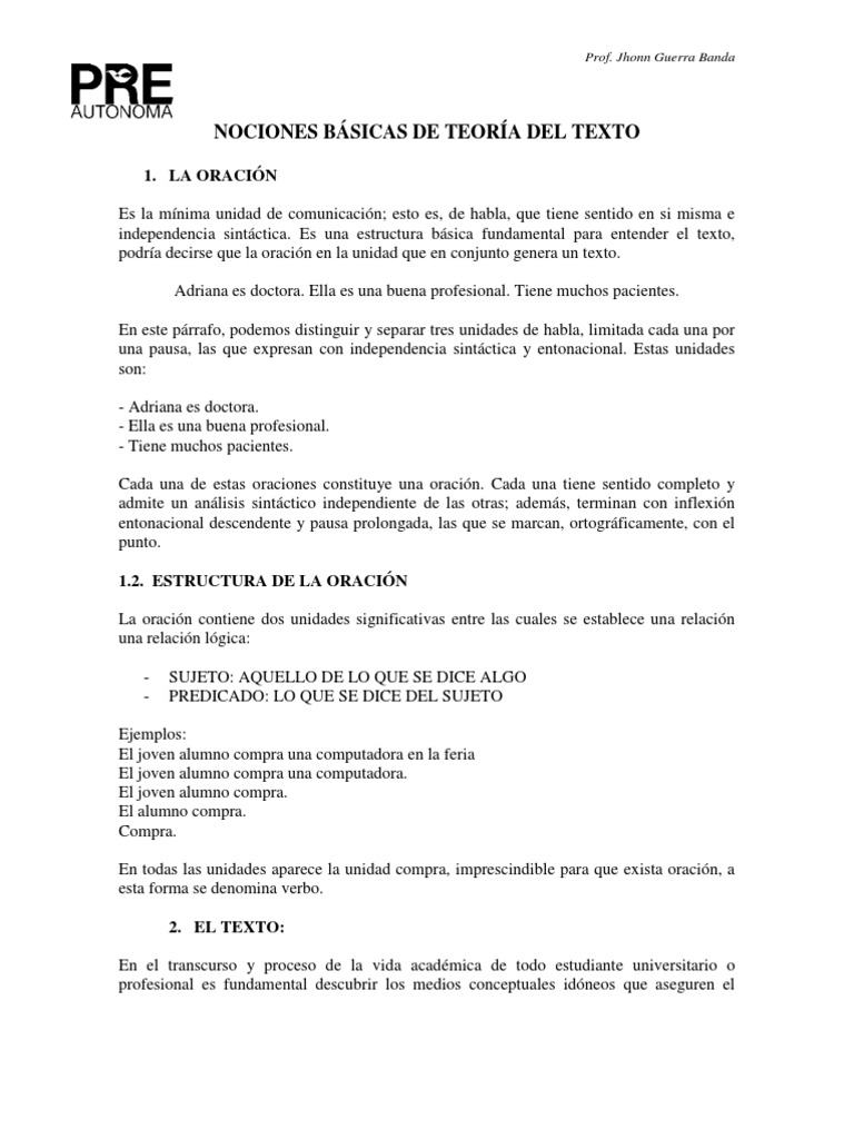 Nociones Bàsicas de Teorìa Del Texto | PDF | Oración (Lingüística) | Sintaxis