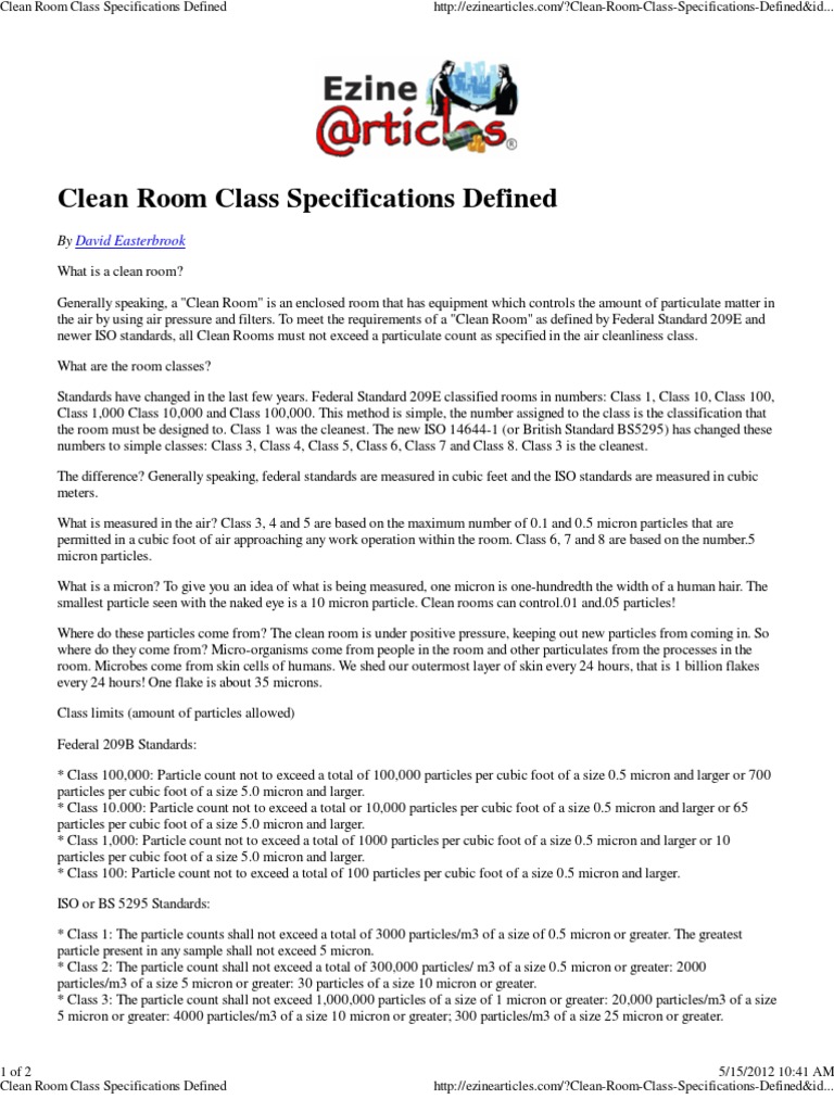 Clean Room Class Specifications Defined | PDF | Nature