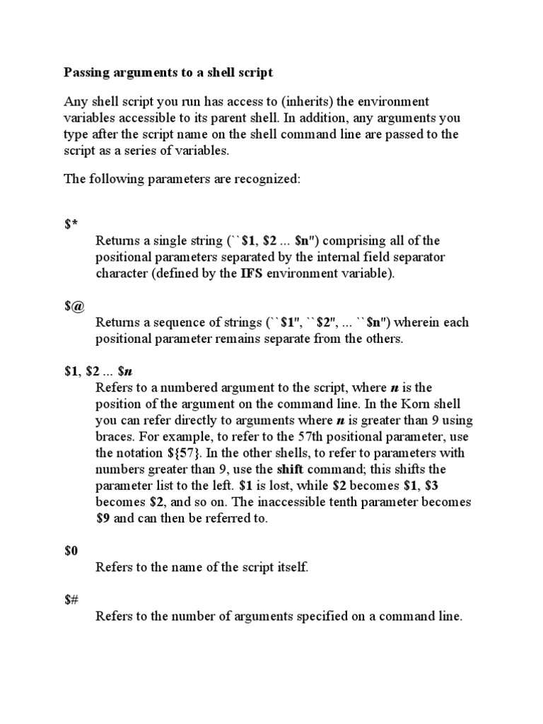 Passing Arguments To A Shell Script Pdf Command Line Interface Parameter Computer