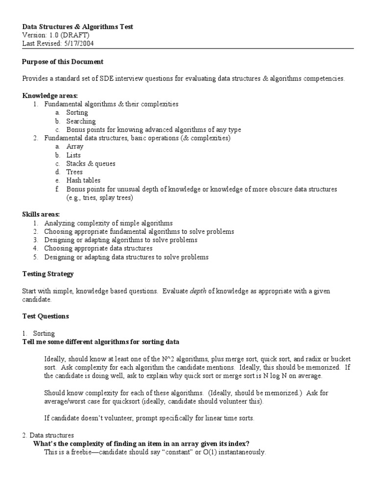 Data Structures Test | PDF | Theoretical Computer Science | Areas Of ...