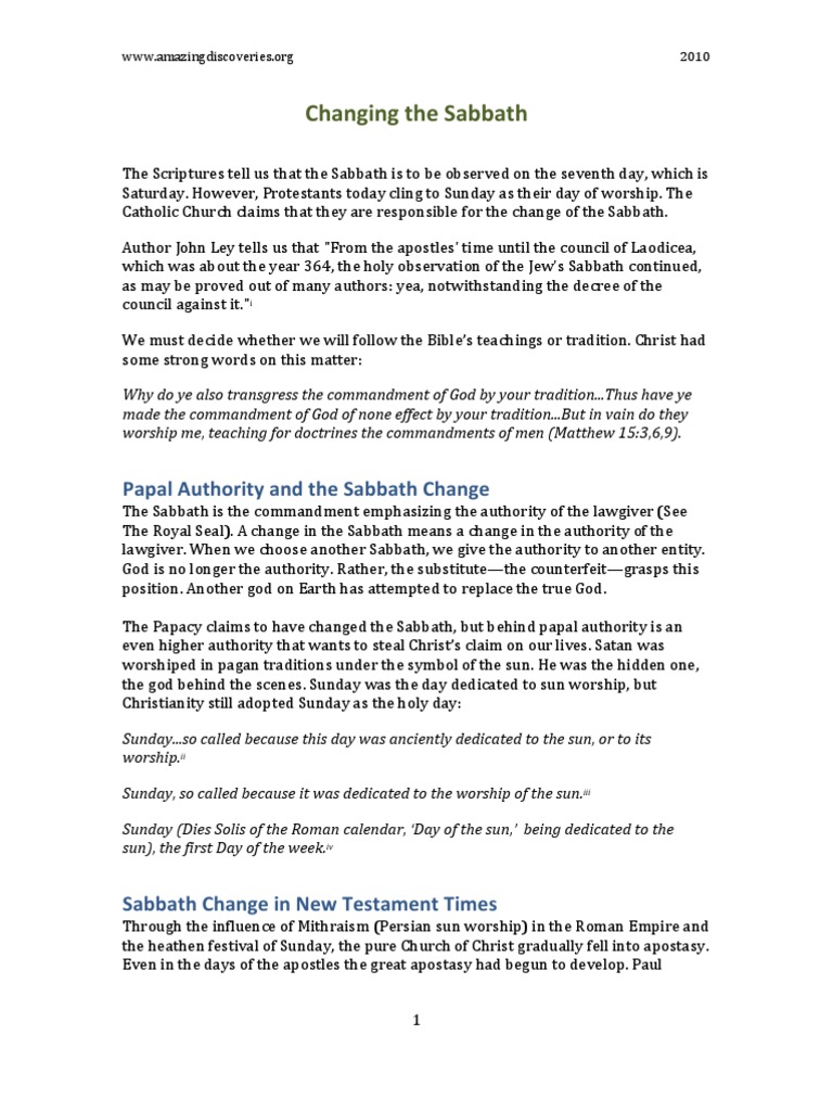 Changing The Sabbath | PDF | Sabbath In Christianity | Catholic Church