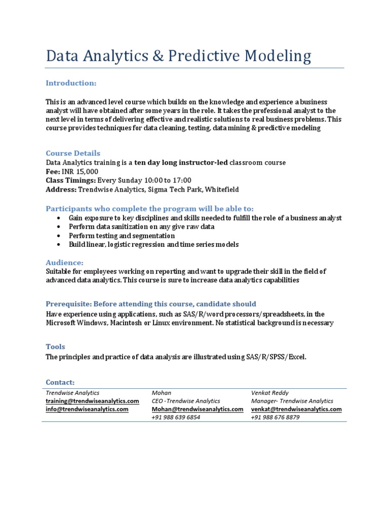 Data Analytics | PDF | Sas (Software) | Data Analysis