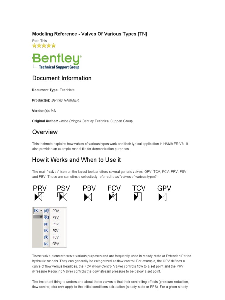 Valve Modeling in Bentley HAMMER V8i | PDF | Valve | Steady State