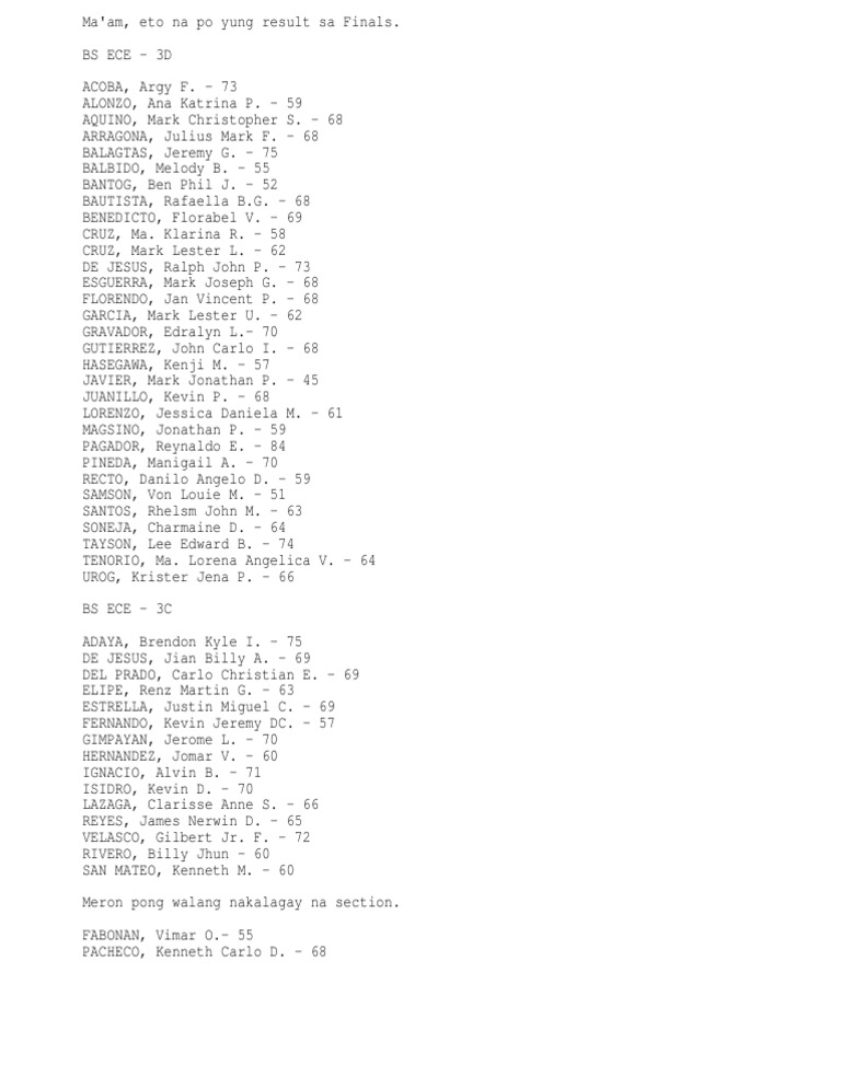 BS ECE Finals Results | PDF
