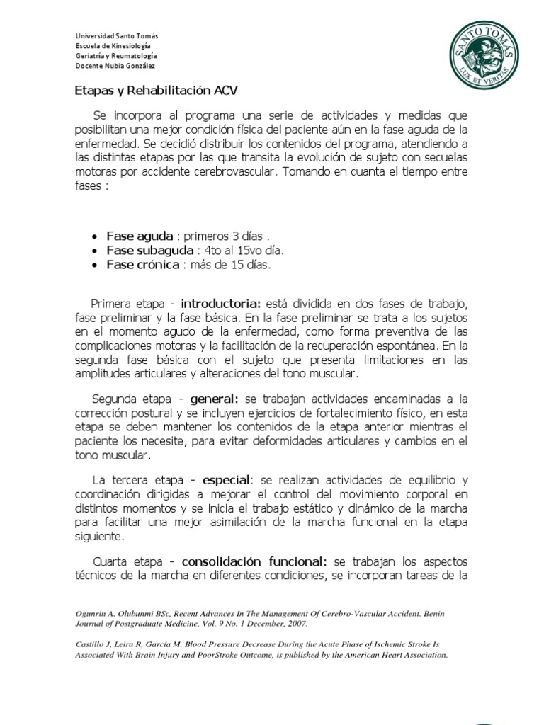 Etapas y Rehabilitación ACV | PDF | Medicina | Cuidado de la salud