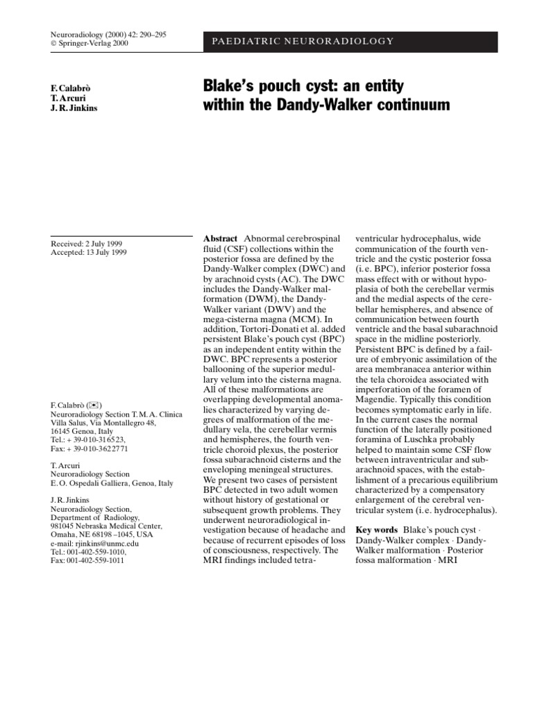 Blake's pouch cyst: an entity within the Dandy-Walker continuum