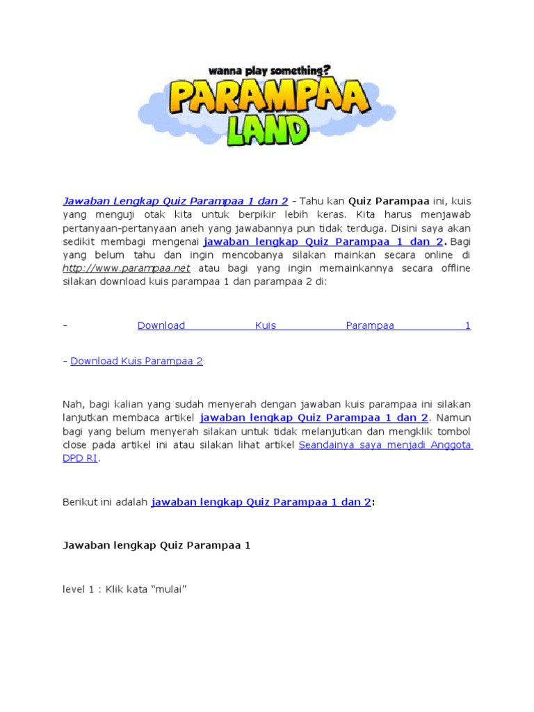 Jawaban Lengkap Quiz Parampaa 1 & 2 | PDF | Game & Aktivitas