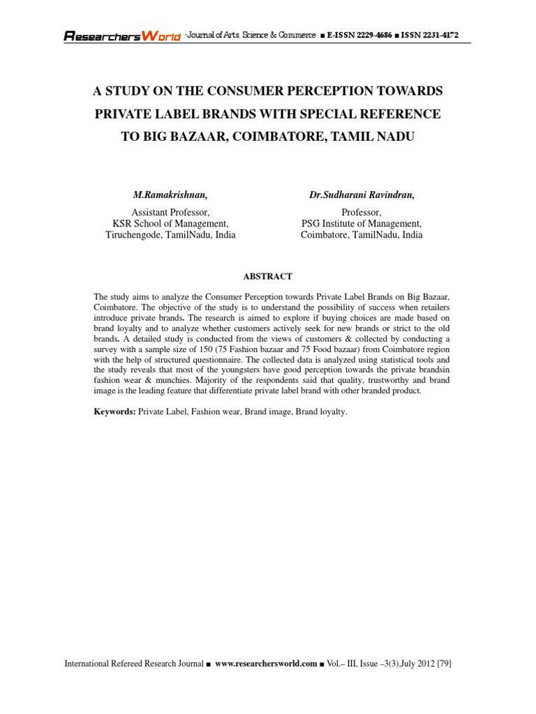 A Study On The Consumer Perception Towards Private Label Brands With ...