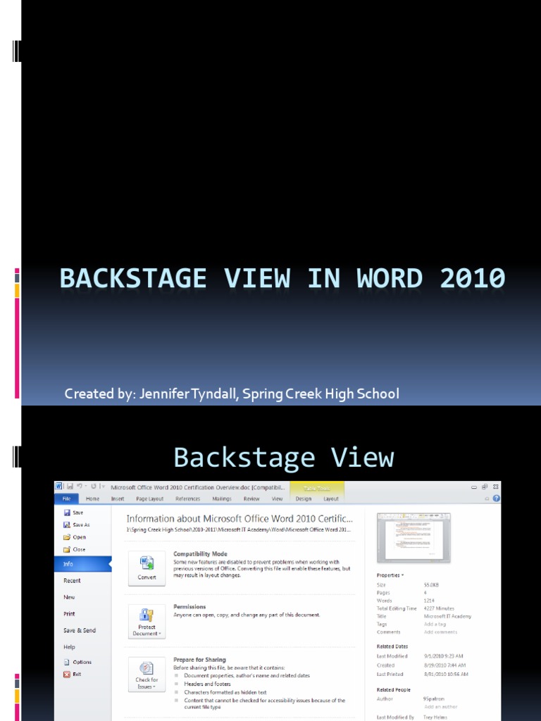 Backstage View in Word 2010 | PDF | Microsoft Word | Microsoft Office 2010