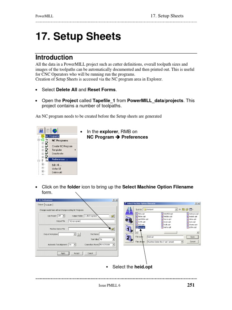 Setup Sheets: - Select - Open The Project Contains A Number of ...