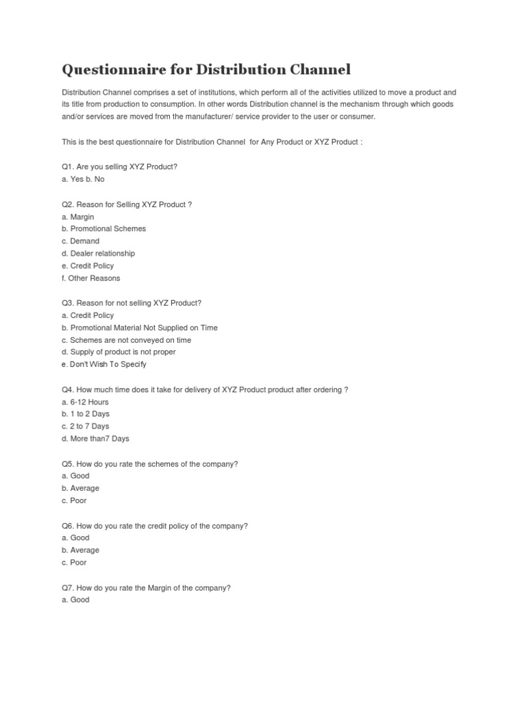 Distribution Channel Questionnaire Guide | PDF