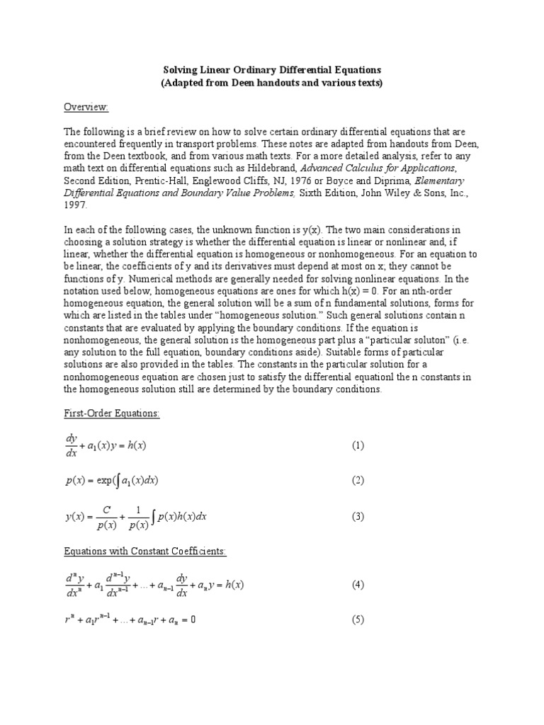 A Comprehensive Guide to Solving Various Types of Linear Ordinary Differential Equations | PDF ...