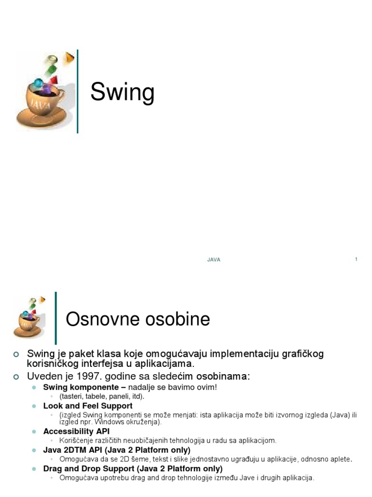 Java Swing: Osnove i Komponente GUI | PDF | Teaching Methods & Materials | Computers
