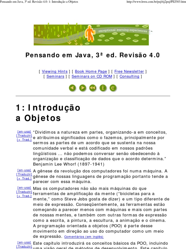 Pensando em Java, 3 Ed. Revisão 4.0 - 1 - Introdução A Objetos | PDF ...