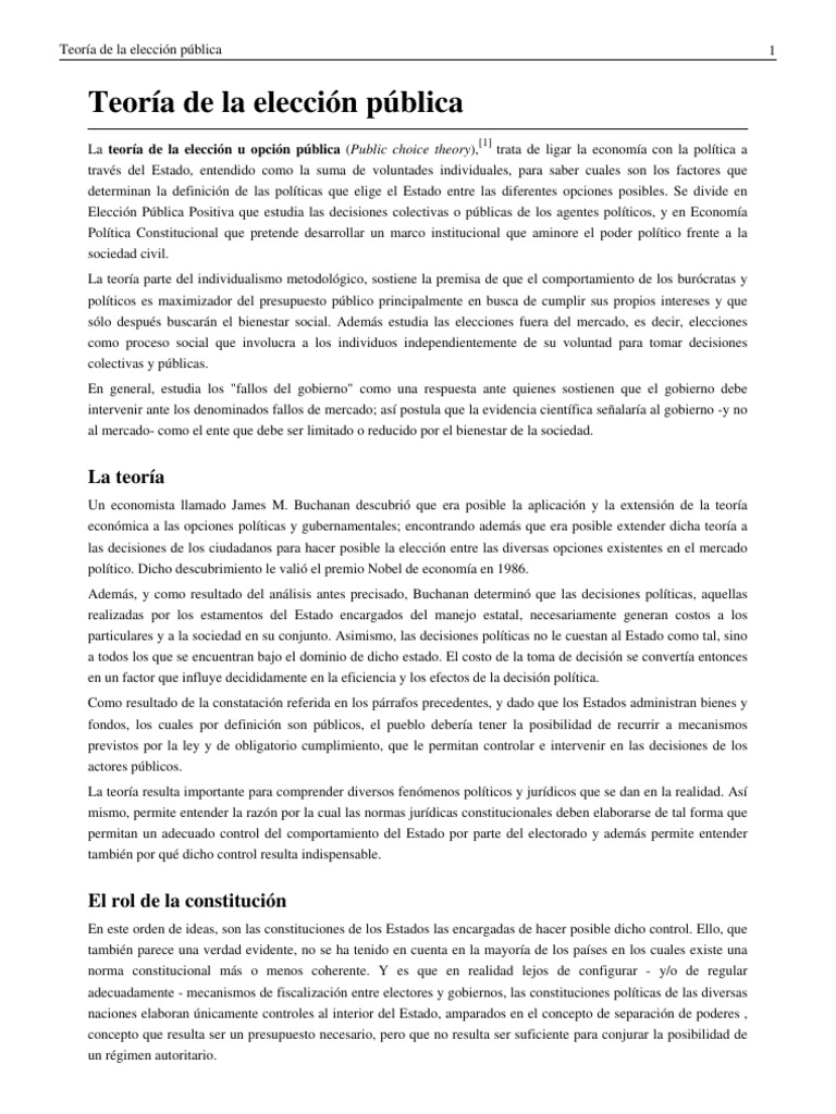 Teoría de La Elección Pública | PDF | Elección pública | Ciencias Políticas