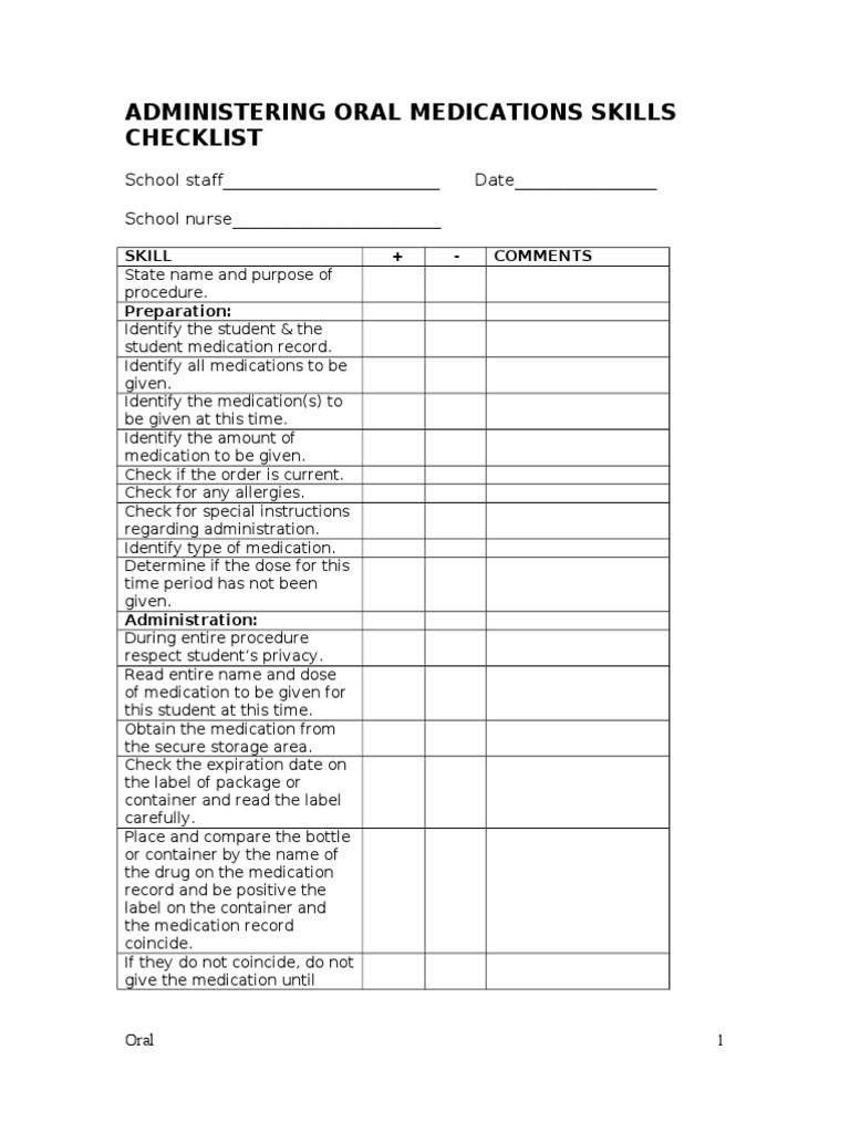 Oral Medication Administration Checklist | PDF | Pharmaceutical Drug ...